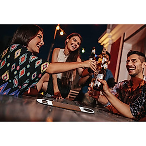 Heavy Duty Stainless Steel Flat Bottle Opener, Bartender Beer Opener with Leather Handle, 7 inches, Solid and Durable for Kitchen, Bar or Restaurant HANCELANT