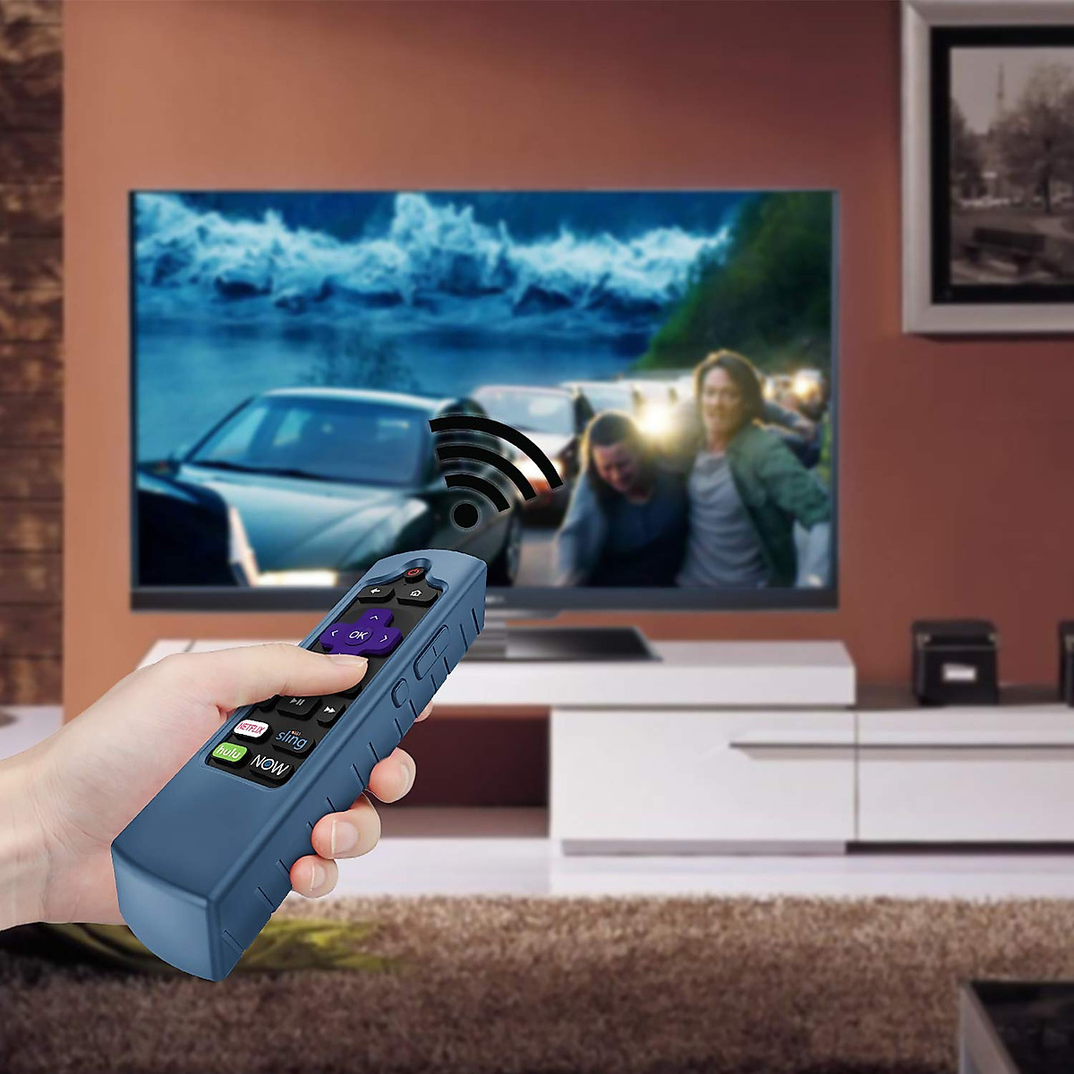 CaseBot Remote Case for Roku Voice, Express HD / 4K+, Ultra LT Enhanced Voice, Express 3930, Premiere+ 3921, Streaming Stick+ Remote, Honey Comb Anti Slip Shockproof Silicone Cover, Cyan Blue