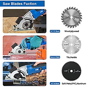 Mini Circular Saw, 6,500RPM Electric Compact Circular Saw, Laser Cutting Guide, Handled Cut Saw with 3 Blades for Wood PVC, Metal,Tile Plastic