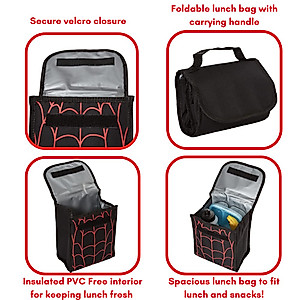 RALME Spiderweb Backpack Set for Boys, 16 inch, 6 Pieces with Foldable Lunch Bag, Water Bottle, Pencil Case, Pop It Key Chain, and Carabiner Clip