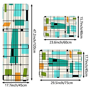 Mid Century Modern Kitchen Rug Sets 3 Piece Midcentury Retro Grid and Starbursts Orange Geometric Cushioned Floor Mats Washable Doormat Anti Fatigue Non-Slip Kitchen Runner Rugs Bedroom Area Carpet