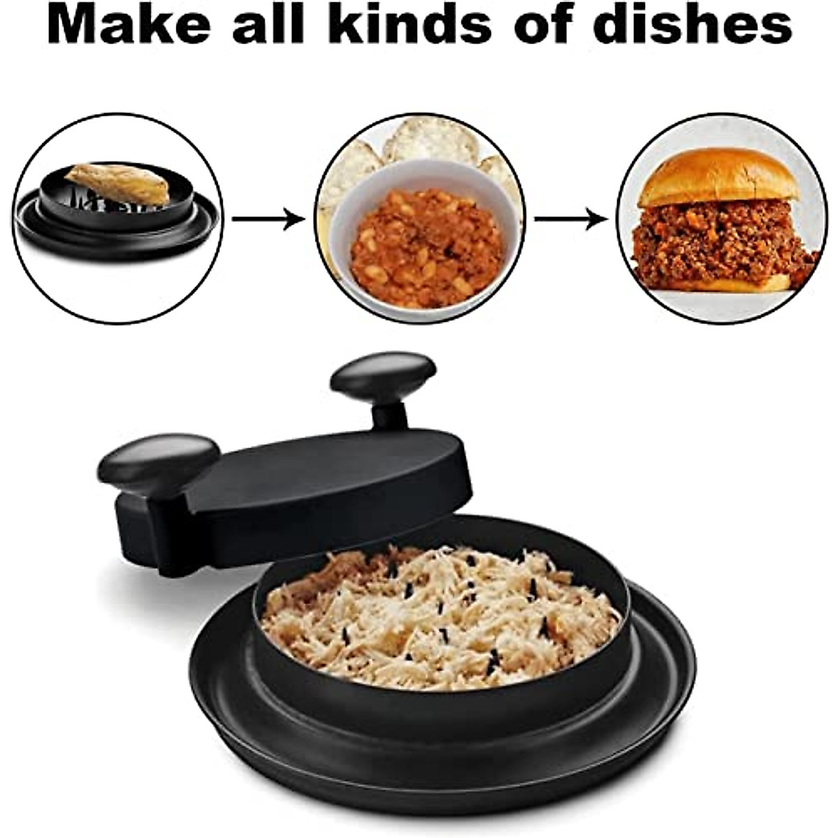 Chicken Shredder Size 8(inches) Food Claws Beef Ami Shredding Thaw Claws Tool with Handles & Non-Skid Base | Suitable for Pulled Mutton Beef Shredding Meat (Black)