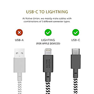 Native Union Belt Cable USB-C to Lightning - 10ft Ultra-Strong Reinforced Cable [MFi Certified] for iPhone 14, iPhone 14 Plus, iPhone 14 Pro, iPhone 14 Pro Max, iPhone 13 and Earlier (Zebra)