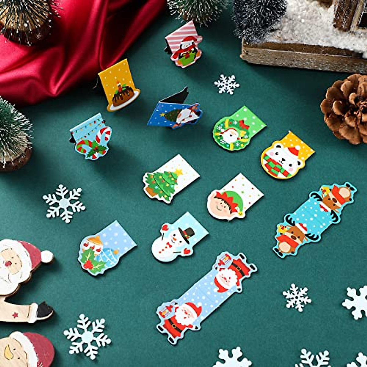 60 Pieces Christmas Magnetic Bookmarks Kids Cute Bookmarks Magnet Page Clips Bookmark with Santa Snowman Reindeer Pattern Xmas Page Clips for Kids Christmas Winter Holiday School Gifts