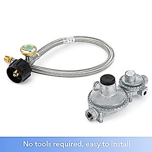 Stanbroil Horizontal Two Stage Propane Regulator - 20" RV Propane Pigtail Stainless Steel Braided Hose with Gauge