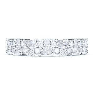 PRSTANI 4.3mm Wide Sterling Silver Cluster Simulated Marquise and Round Diamond Half Eternity Ring (7.5)