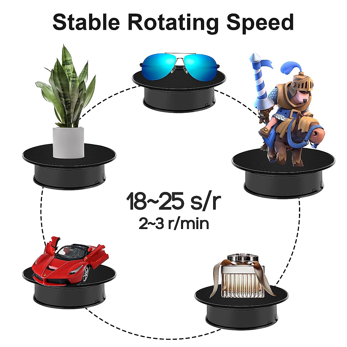 Inovat Upgrade 8" Ultra-Quiet Motorized Rotating Display Stand for Video Photography Products Display, 360 Degree Black Velvet Rotating Turntable for Jewelry 3D Models (Battery Operated, 10LB LOAD)