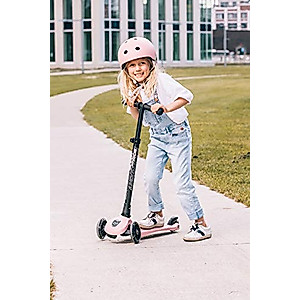 Scoot & Ride - Highwaykick 3 Children Adjustable Wide Deck Standing Scooter Including Safety Pad and LED Wheels (Rose) - for Ages 3-6