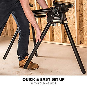 Evolution - 005-0001 Power Tools EVOMS1 Compact Folding Miter Saw Stand with Quick Release Mounting Brackets, Rollers, and End Stops, Black