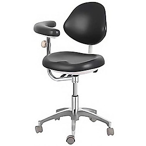 Dental Adjustable Doctor's Stool Assistant Chair+360 Degree Rotation Armrest PU Black #14