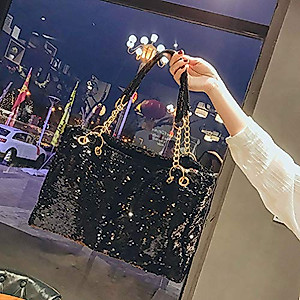 FENICAL Tote Purse Sequin Handbag Zipper Shoulder Bag Glitter Top-handle Bag for Women Ladies Girls - Black