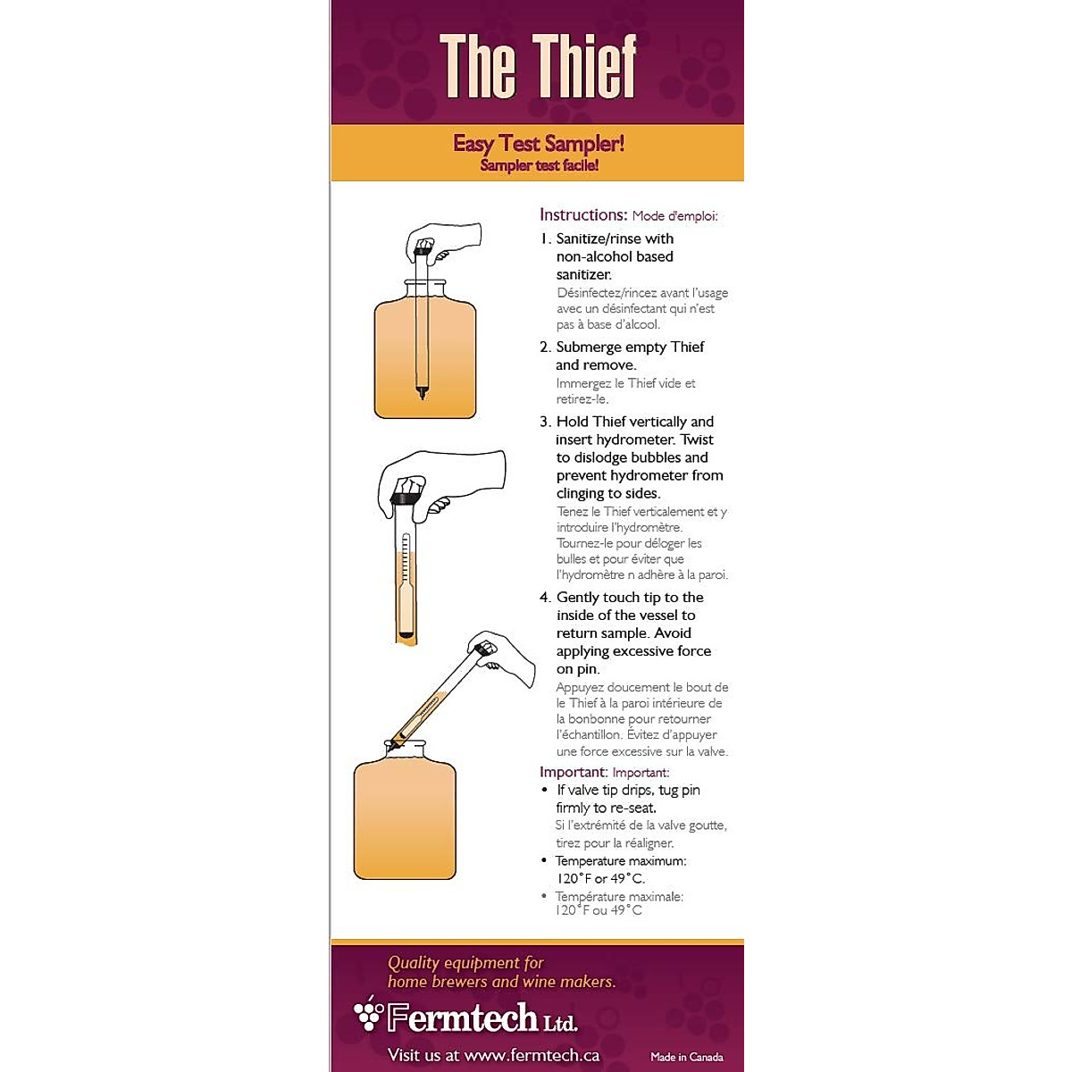 Wine Beer Testing Kit/Fermtech Beer Hydrometer and Test Jar/Thief All in One. Test Kit Deluxe by Fermtech