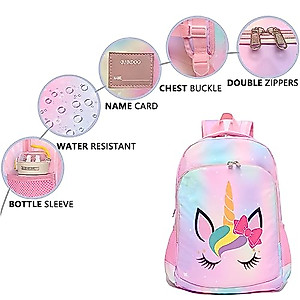 BIBDOO Kids Backpack for Girls with Insulated Lunch Box Toddler School Bag Set (Unicorn)