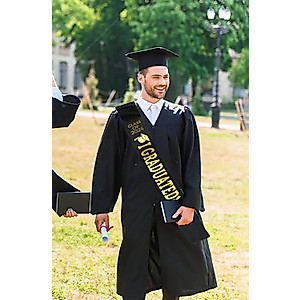 PENTA ANGEL Class Of 2024 Sash Finally Graduated 2024 Senior Cheerleader Satin Sash with Gold Letters for Celebration Graduation Party (Black)