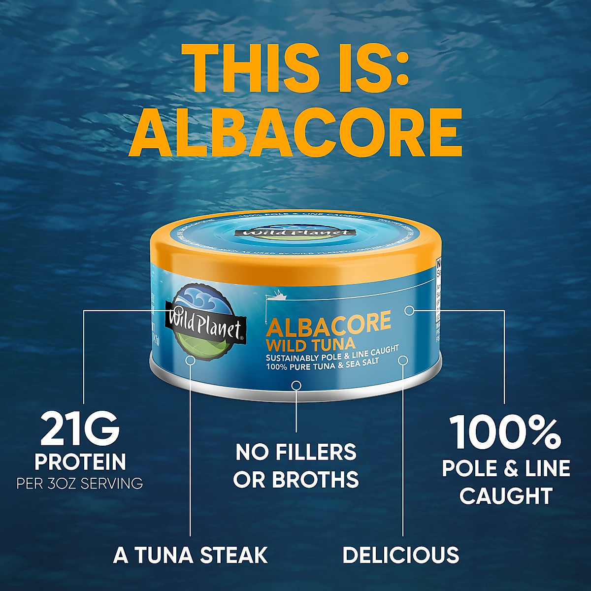 Wild Planet Albacore Wild Tuna, Sea Salt, Canned Tuna, Sustainably Wild-Caught, Pole & Line, 5 Ounce(Pack of 4)