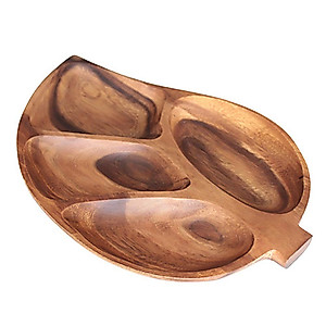 Acacia Premium Leaf Shaped Wooden 4-Compartment Divided Wood Accent-Plates Divided Dessert Dish Serving Trays Platters 4 Section