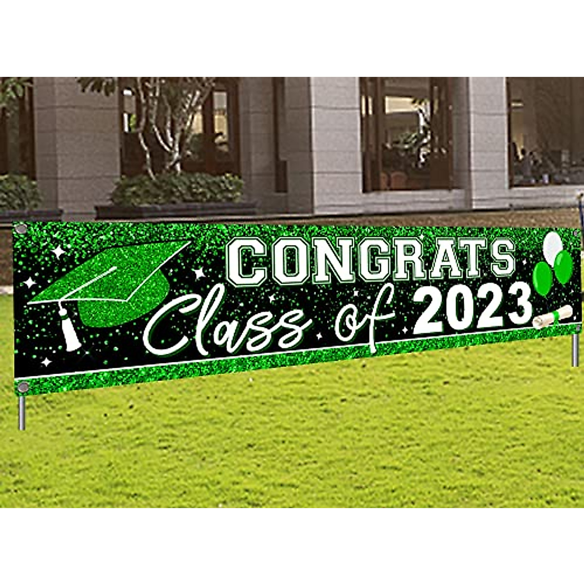 Large Class of 2023 Banner Green Congrats Grad Banner Backdrop Graduation 2023 Yard Sign for Graduation Party Supplies Graduation Decorations 2023 (Green)