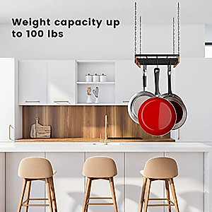 MAWEW Pot Rack Hanging,pot hanger,Hanging Pot Rack Ceiling Mount,Vintage Pot Hangers for Kitchen Ceiling,The Terfect Combination of Iron and Wood Pot Hanger,Measures 24 x 13 x 2.4 Inches.
