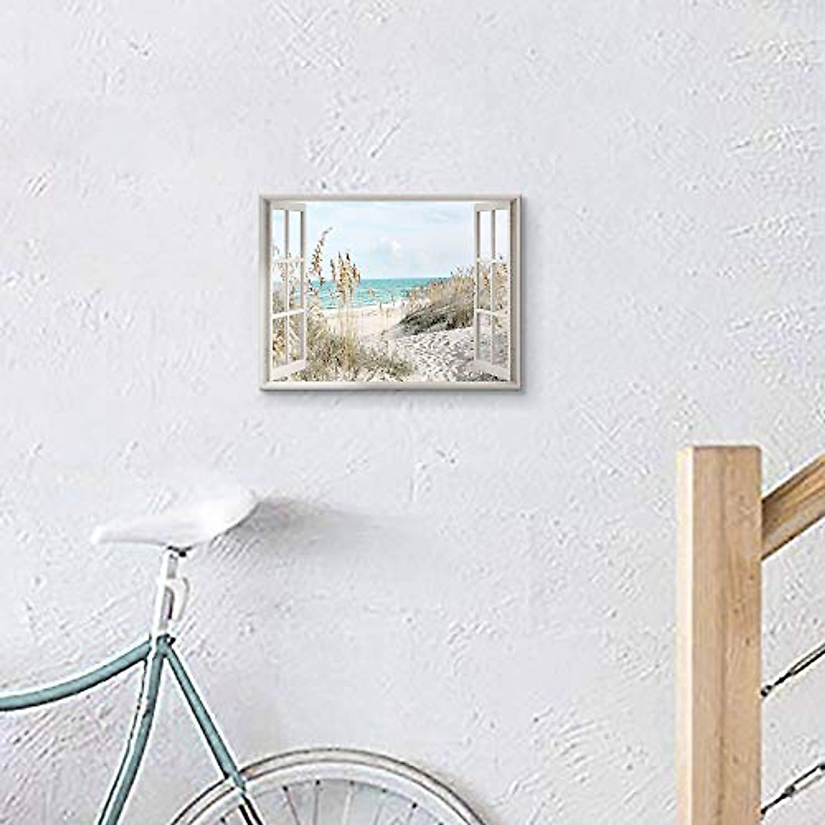 Hardy Gallery Coastal Beach Picture Wall Art: Beach Theme Window Canvas Art Prints Seascape Artwork Small Size for Bathroom (16” x12” x 1 Panel)
