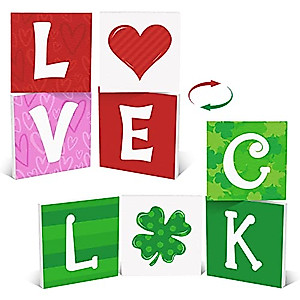 St. Patrick's Day Tiered Tray Decor Reversible Valentine's Day Wooden Sign St Patricks Decorations Lucky Shamrock Love Luck Heart Self-Standing Blocks Table Sign for Kitchen Irish Party Table Decor