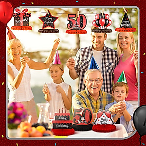 8 Pcs 50th Red and Black Table Honeycomb Centerpieces 50th Birthday Decorations Red Black Happy Birthday Decorations 50th Birthday Centerpieces for Tables Toppers 50 Years Birthday Party Supplies