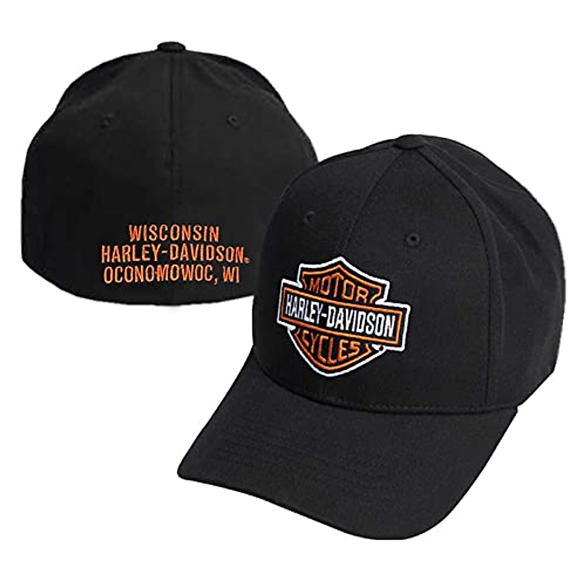 Harley-Davidson Men's Classic B&S Curved Bill Stretch Fit Baseball Cap (L/XL) Black