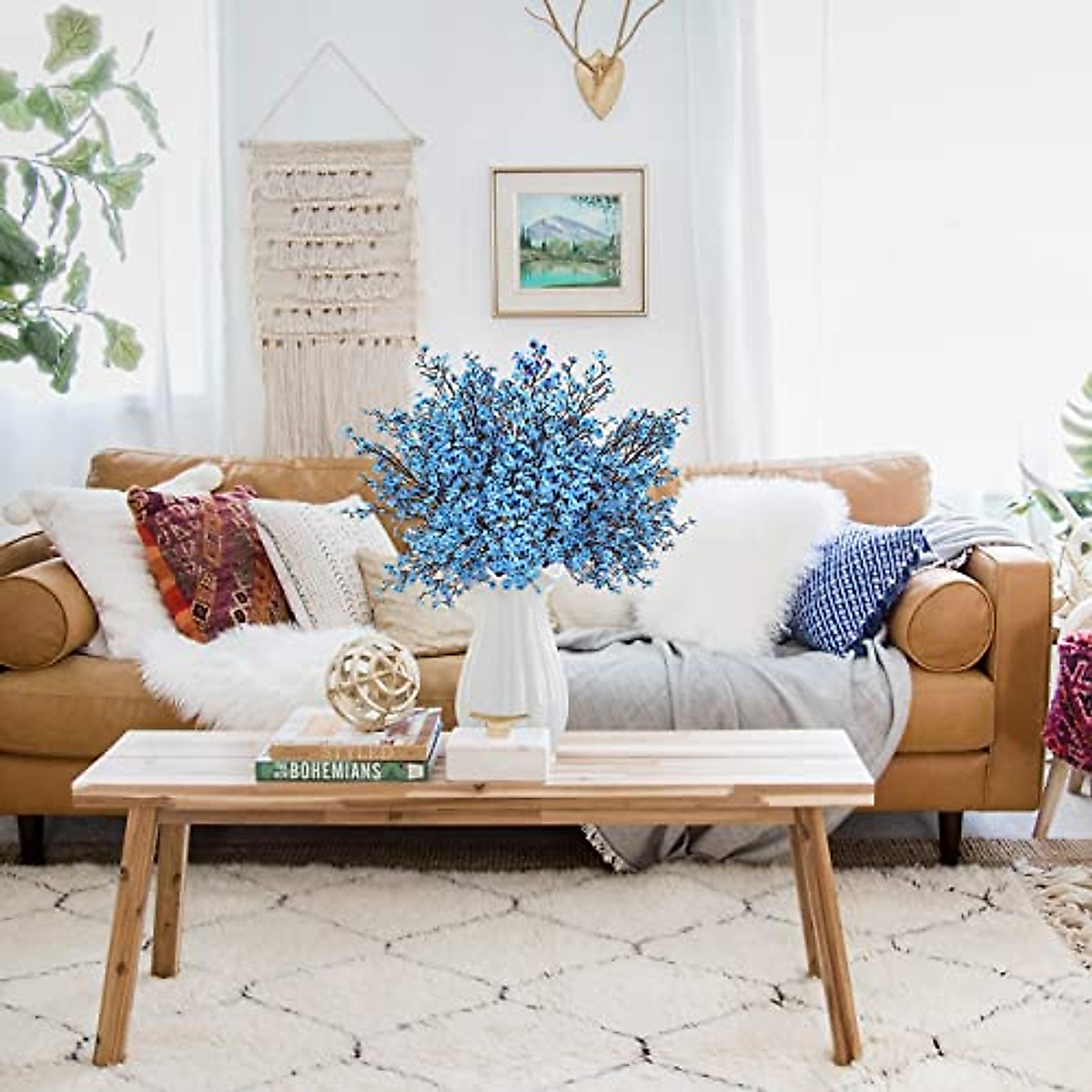 IVITA 6 Pcs Babys Breath Artificial Flowers Blue Bulk Real Touch Faux Silk Gypsophila Bouquet Fake Plastic Plants Decor for Home Wedding Bouquets Floral Arrangement Party Table Centerpieces