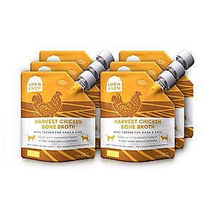 Open Farm Bone Broth, Food Topper for Both Dogs and Cats with Responsibly Sourced Meat and Superfoods without Artificial Flavors or Preservatives, 72oz (6 Pack Harvest Chicken)