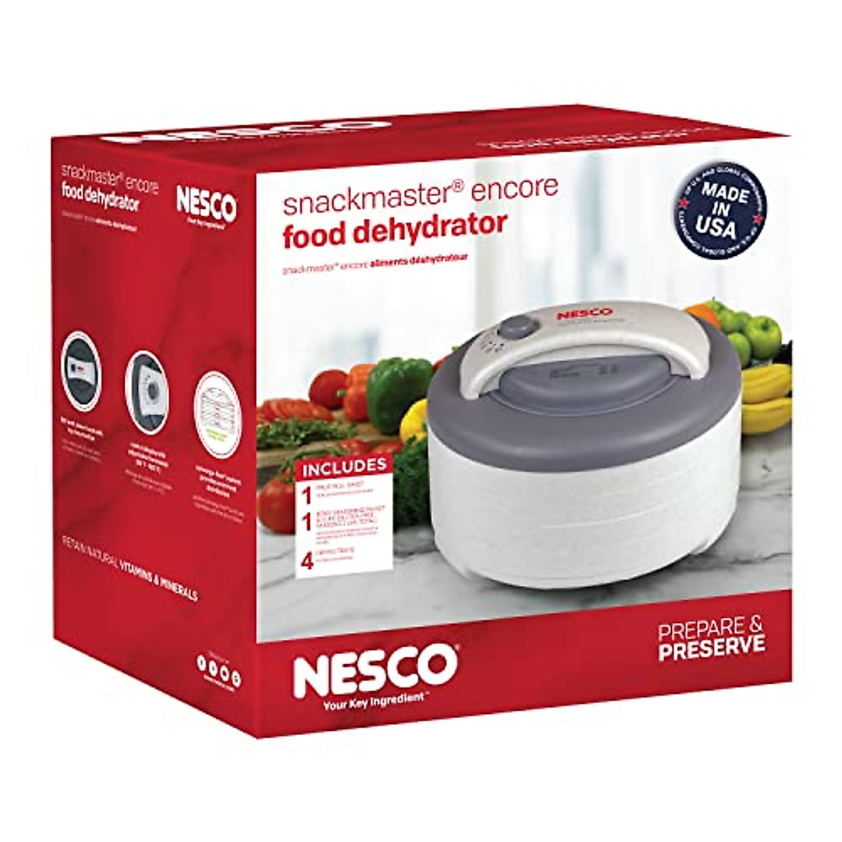Nesco FD-61 Snackmaster Encore Food Dehydrator for Great Jerky and Snacks, 4 Trays, Gray