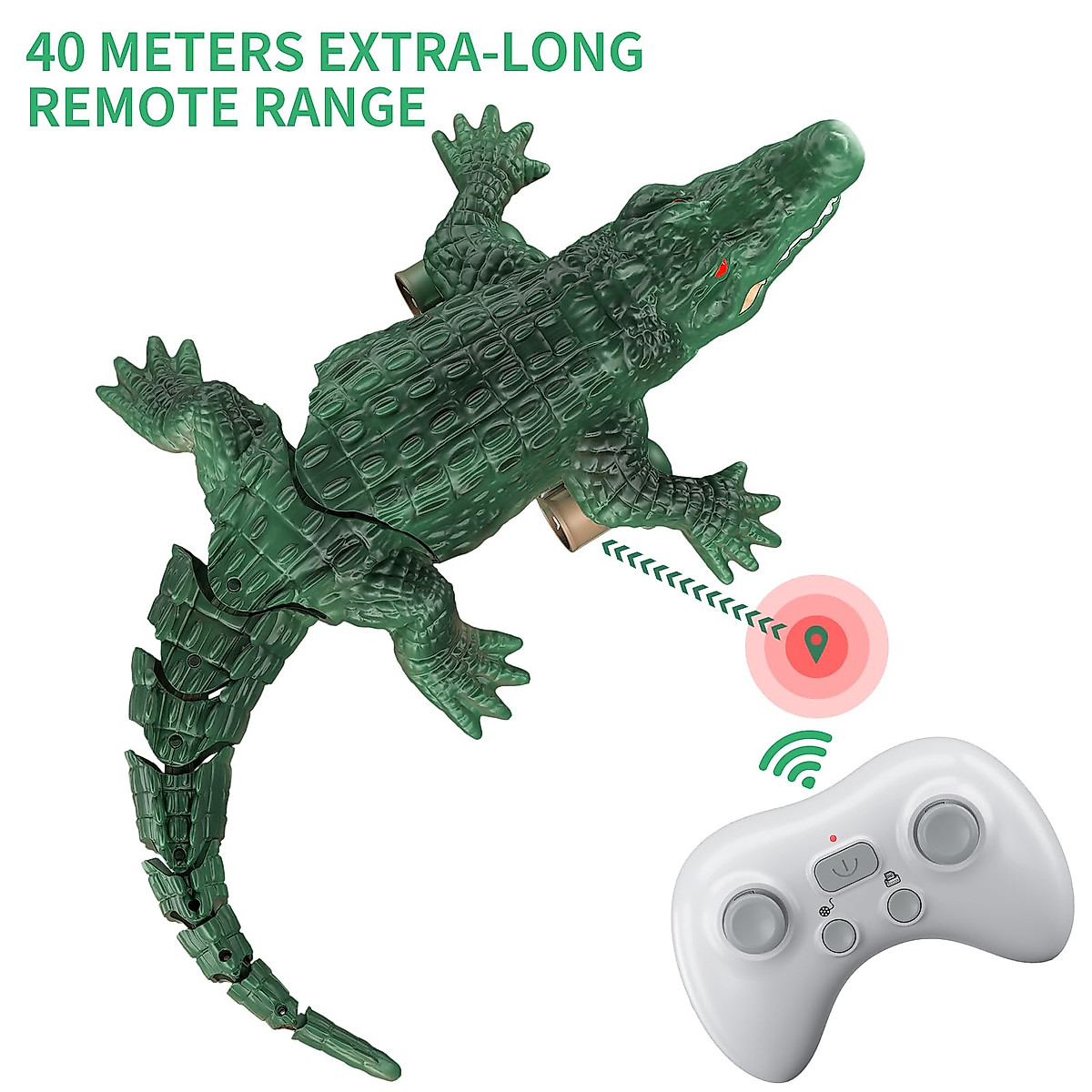 TEMI Remote Control Crocodile, High Simulation Scale Prank Alligator with Glowing Eyes, for Pool Bathroom RC Boat for 6+ Boys Girls Birthday Halloween Christmas Toys