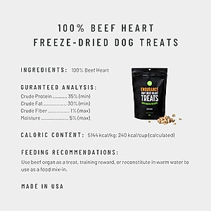 Get Joy Freeze Dried Superfood 100% Beef Heart Dog Treats, 4 Ounce Bag, Single Ingredient Organ Meat, High Protein, Heart Health, Energy, Muscle Repair, Grain Free & Gluten Free, Made in USA