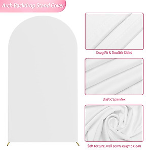Wokceer 7.2FT Wedding Arch Cover Spandex Fitted Wedding Arch Stand Covers Round Top Chiara Backdrop Cover for Birthday Party Ceremony Banquet Decoration White