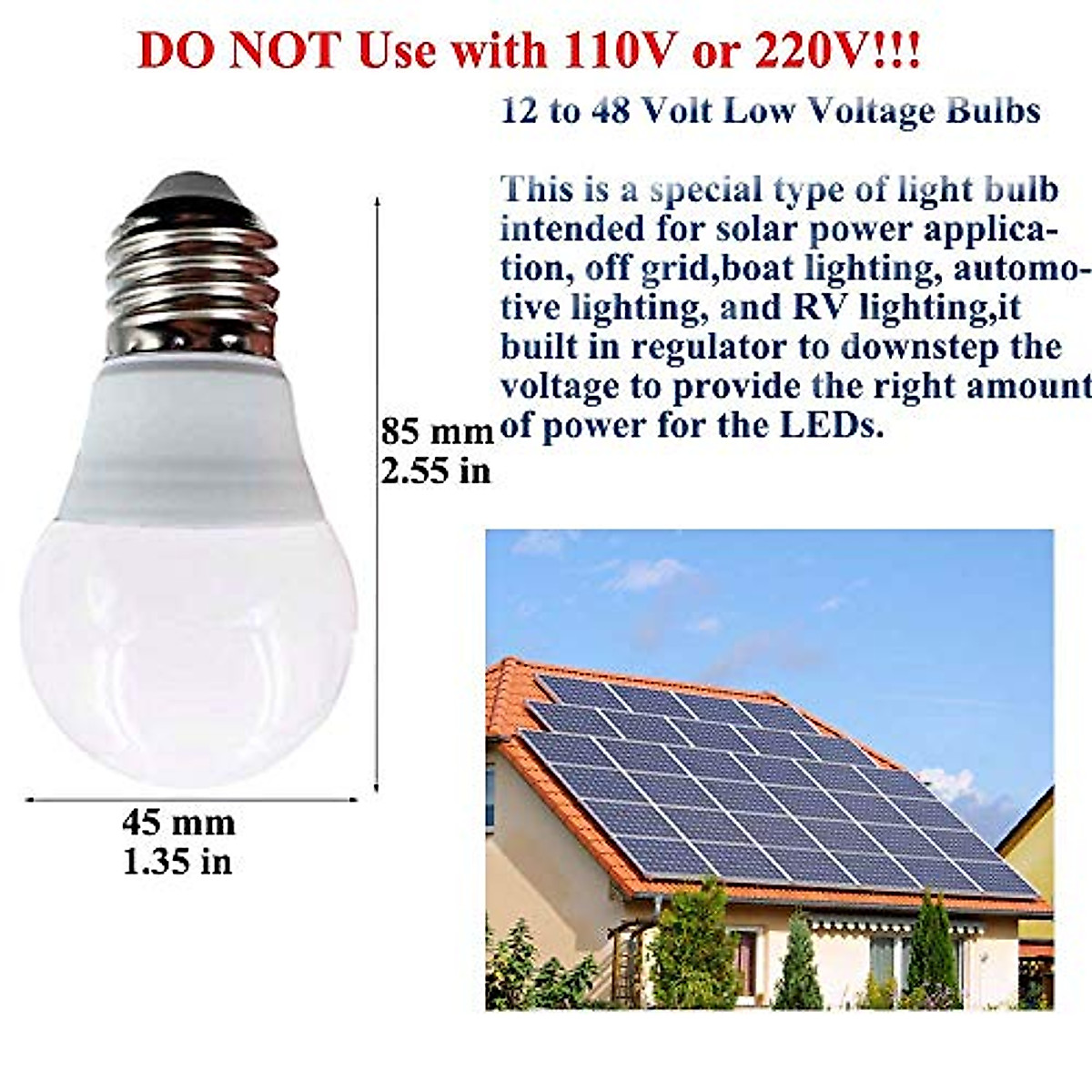 Taysing 12V Light Bulb A15 3W Soft White 3000K E26 Screw Base 12v led bulb DC 12 volt 24v 36v 48v Low Voltage Lights for Solar Battery System,RV,Marine Boat,Off Grid Lighting(3W-3000K-4 Pack)