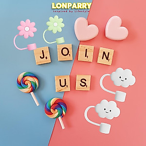 4-Pack Straw Caps for Stanley Cup,Silicone Straw Cover fits Stanley 0.4 Inch/10 MM Straws, Reusable Straw Toppers for Stanley Cup Accessories, Food Grade Drinking Straw Cap,2Flower+2Cloud