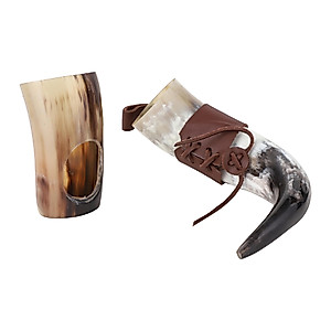 Brainmart Viking Drinking Horn Mug Set Dire Wolf Engraved Viking Gift for Men and Women Food Grade Medieval Style | Bottle Opener Shot Cup (6 Pcs Set)