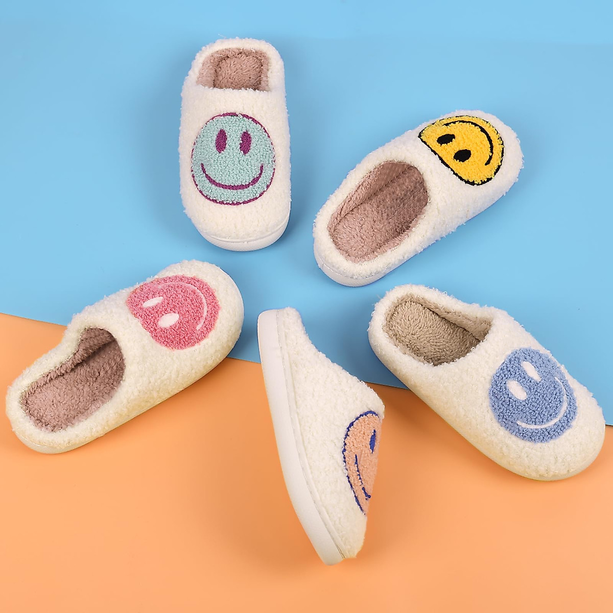 CWODOR Kids Slippers Boys Girls Plush Non-Slip House Slippers Cute Soft Slip-On Shoes For Little Big Kids Blue 1-2 Big Kids