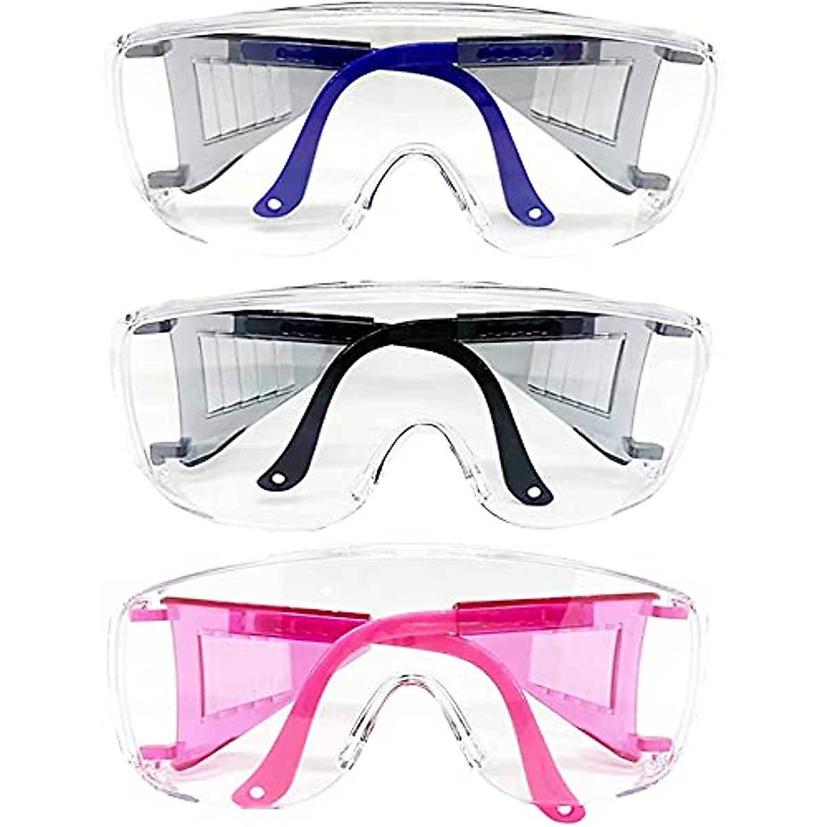 XII WY 3 Pack of Safety Glasses (3 Pairs in 3 Colors) Anti-Fog Crystal Clear Eye Protection Over Glasses Scratch Resistant lab Safety Construction Work CE EN 166 Certified