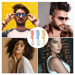 3Pcs Wide Tooth Comb, Large Tooth Combs Wide Tooth Curl Comb Shark Teeth Hair Hairstyle Tool for Curly Wet Wavy Thick Hair Wigs Barber Salon, Women Men (Orange, Blue, Pink)