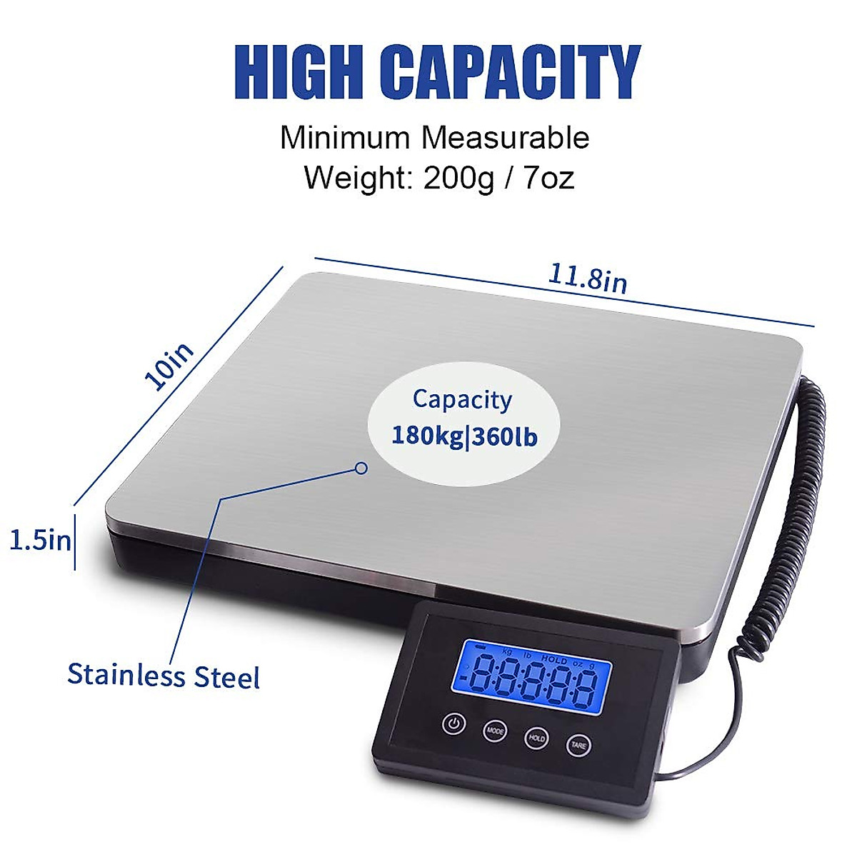 Fuzion Shipping Scale 360lb with High Accuracy, Stainless Steel Heavy Duty Postal Scale with Timer/Hold/Tare, Digital Postage Scale for Packages/Luggage/Post Office/Home, Battery & DC Adapter Included