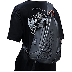 Sling Bag for Men Women,Small Waterproof Sling Backpack One Shoulder Bag, Lightweight One Strap Backpack Crossbody bag men with USB Charging Port