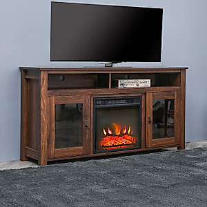 Top Space Electric Fireplace TV Stand Entertainment Center Corner Electric Fireplace Console Fireplace Heater for TVs up to 60",Wooden Electric Fireplace TV Stand,Rustic
