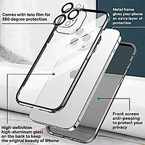 [2023 New Safety Lock+Camera Protector] Magnetic Case for iPhone 14 Pro Max,[100% Screen Sensitivity ][Anti-Peeping Screen Protector] Double Sided 9H Glass Privacy Case for iPhone 14 Pro Max,Black