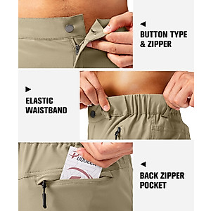 Pudolla Men's Capri Pants Quick Dry 3/4 Long Shorts with 6 Pockets for Workout Athletic Golf Hiking(Khaki Large)