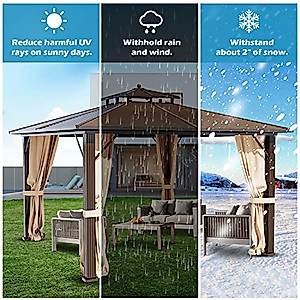 GAZEBEST 12' X 12' Permanent Hardtop Gazebo, Outdoor Galvanized Steel Double Roof Pavilion Pergola Canopy with Aluminum Frame Nettings and Curtains for Garden, Patio, Backyard, Deck and Lawns.