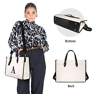 TOPDesign Initial Laptop Tote Bag for Women, Stylish Canvas Bag for 15.6 Inch Computer, Personalized Monogrammed Work Purse, Large Casual Business Briefcase, Office Handbag, Perfect Gifts for Her