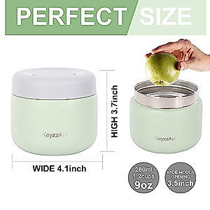 KeyzzAut 9oz Soup Thermos for Hot Food Wide Mouth Vacuum Insulated Food Jar 304 Stainless Steel Lunch Storage Dishwasher Safety Food Soup Container for School, Office, Outdoor (Green)