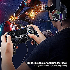 Wireless Controller for PS4,Black Ghost Style High Performance Double Vibration Controller Compatible with Playstation 4 /Pro/Slim/PC with Sensitive Touch Pad,Audio Function, Mini LED Indicator