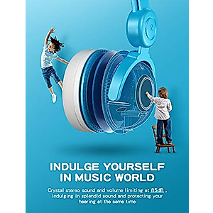 Kids Headphones, Wired On-Ear Child Headset with Mic, HD Sound Sharing Function and 85dB Volume Limited Hearing Protection for Phone Tablet PC (Blue)