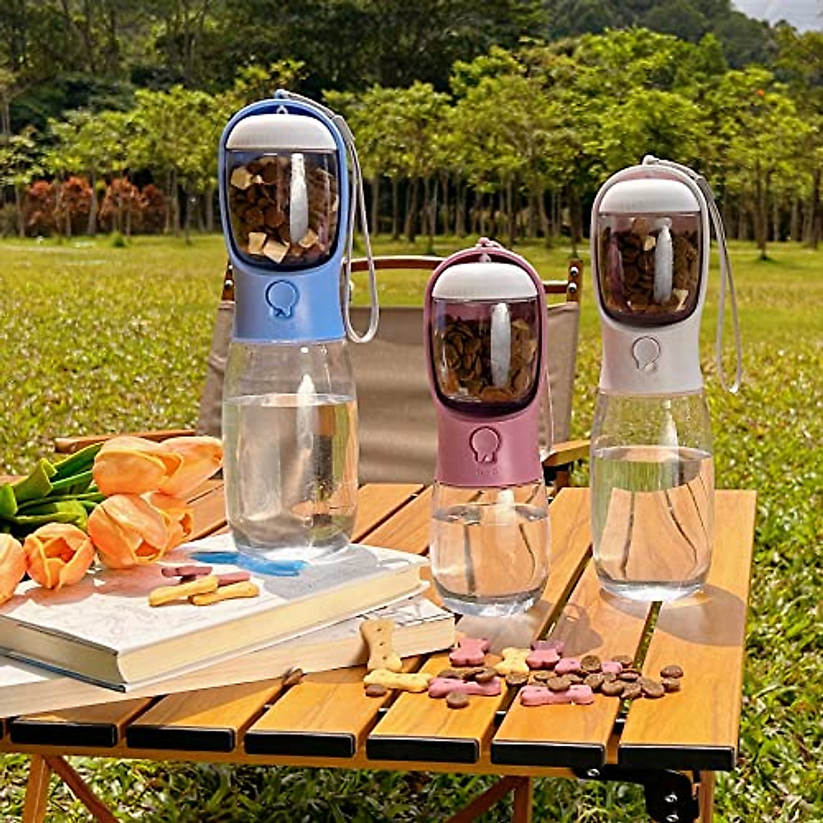 Dog Water Bottle,Dishwasher Safe,Portable Pet Water Bottles with Food Container,Outdoor Portable Water Dispenser for Walking,Hiking,Travel,Puppy Accessories (Blue)