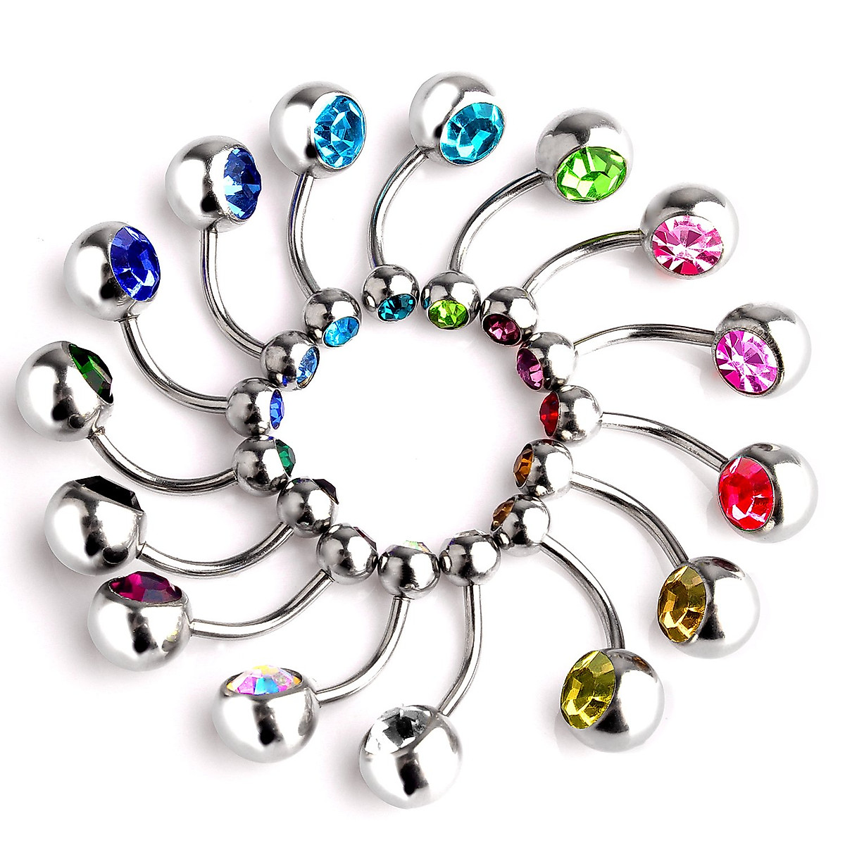 Outee 30 Pcs 14G Belly Button Rings for Women Belly Bars Stainless Steel Navel Piercing Jewelry